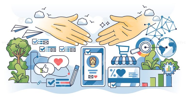 Customer Engagement Strategies For Business Growth Outline Hands Concept Vectormine