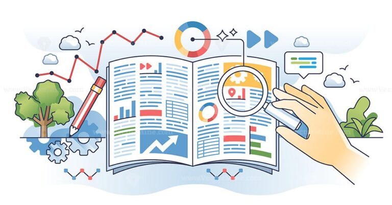 Data Journalism With Information Analyze And Research Outline Hands Concept Vectormine