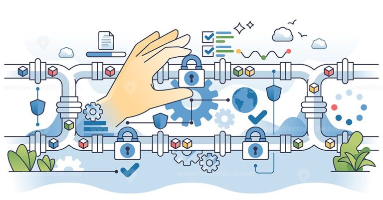 Data Pipeline Security With Information Protection Outline Hands Concept Vectormine