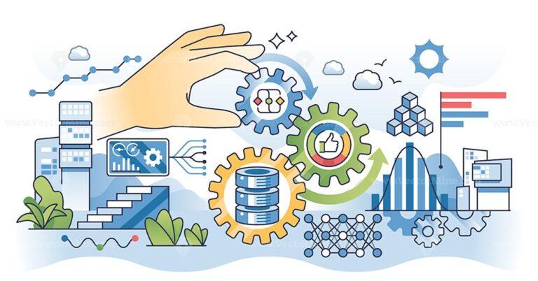 Data Science Careers For Information Processing Outline Hands Concept Vectormine