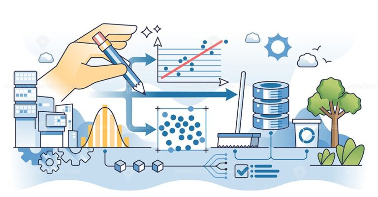 Data Science Techniques For Information Processing Outline Hands Concept Vectormine
