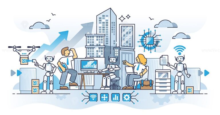 Ai And Automation Revolution With Artificial Intelligence Outline Concept Vectormine